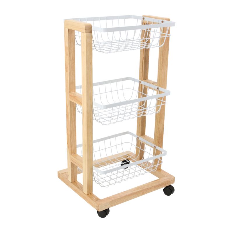 Verdulero 3 Niveles con Ruedas Metal, Madera de Caucho - Casaideas Colombia