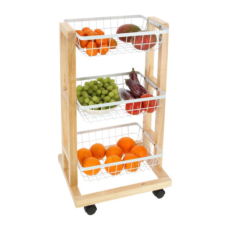 Verdulero 3 Niveles con Ruedas Metal, Madera de Caucho - Casaideas Colombia
